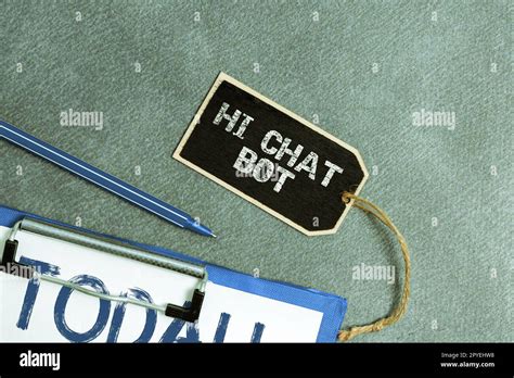 Inspiration Showing Sign Hi Chat Bot Internet Concept Greeting To Robot Machine Who Answers To