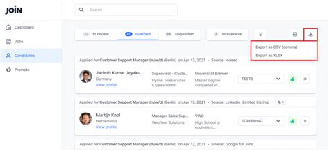 How Can I Export Candidates JOIN FAQ
