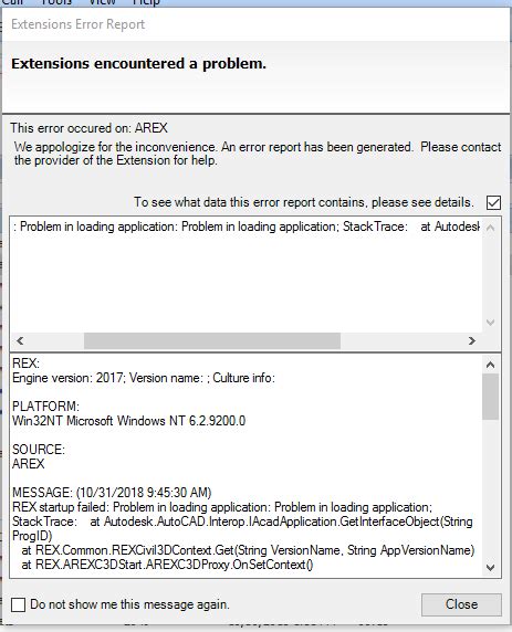 Extensions Error Reportrex Startup Failed When Launching Autocad