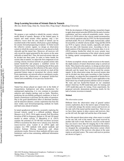 Pdf Deep Learning Inversion Of Seismic Data In Tunnels