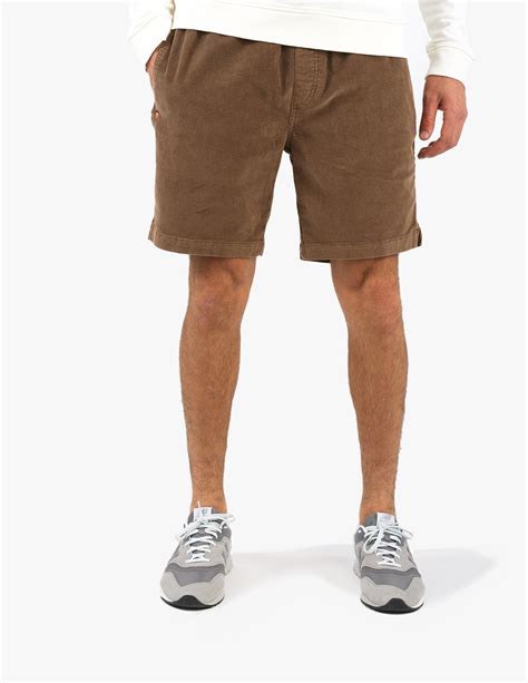 Washed Brown Mens Stretch Corduroy Easy Shorts Mugsy
