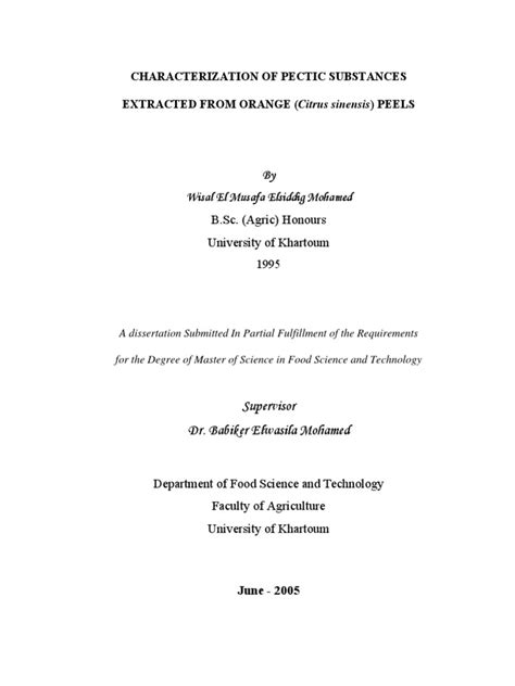 Characterization Of Pectic Substances Extracted From Orange Citrus Sinensis Peels Citrus