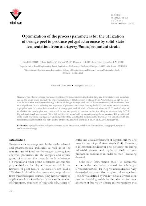 Pdf Optimization Of The Process Parameters For The Utilization Of Orange Peel To Produce