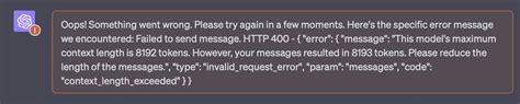 [bug] your messages resulted in 8193 tokens · issue 934 · danny avila