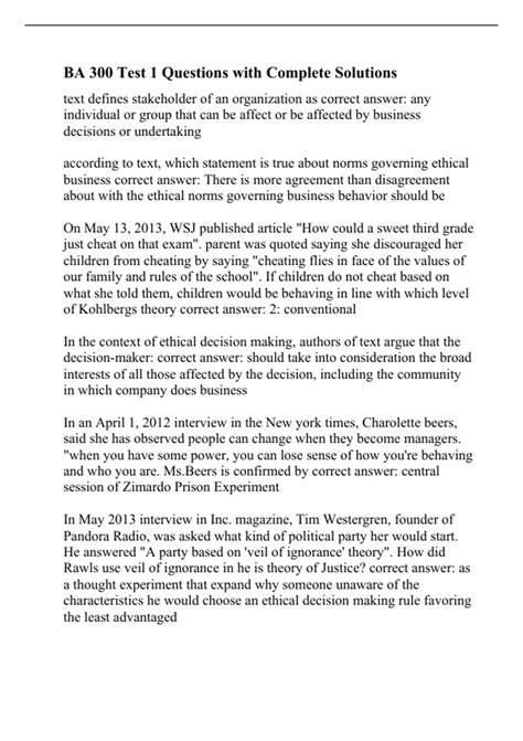 Ba 300 Test 1 Questions With Complete Solutions Ba300 Stuvia Us