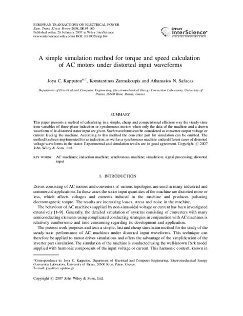 Pdf A Simple Simulation Method For Torque And Speed Calculation Of Ac
