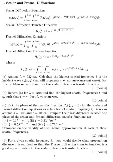 L Scalar And Fresnel Diffraction Scalar Diffraction Equation Uzxy Scalar Diffraction Transfer