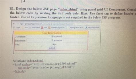 Solved Bl Design The Below Jsf Page Indexxhtml Using