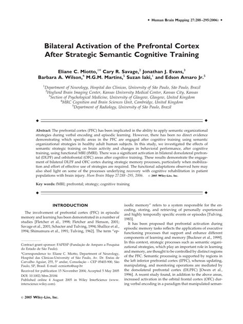 Pdf Bilateral Activation Of The Prefrontal Cortex After Strategic Semantic Cognitive Training