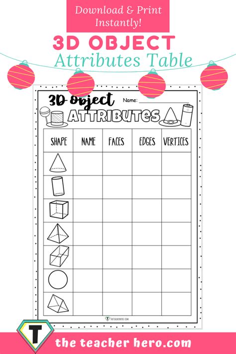 3d Objects Attributes Worksheet The Teacher Hero