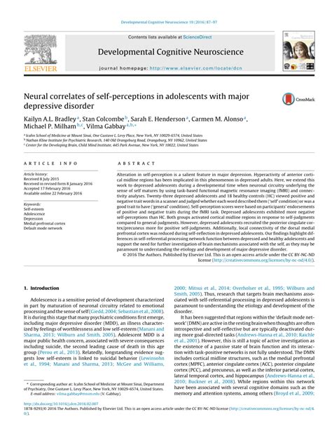 Pdf Neural Correlates Of Self Perceptions In Adolescents With Major Depressive Disorder