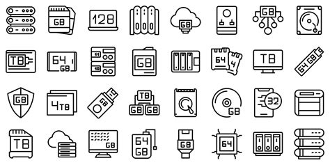 Gigabyte Icons Set Outline Vector Big Data 8989180 Vector Art At Vecteezy