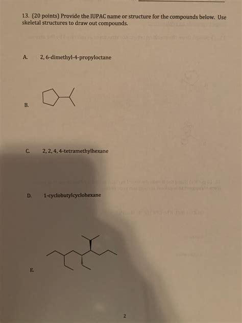 Solved 13 20 Points Provide The Iupac Name Or Structure