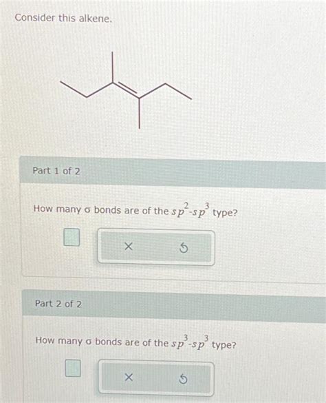 [Solved]: Consider this alkene. Part 1 of 2 How many bonds