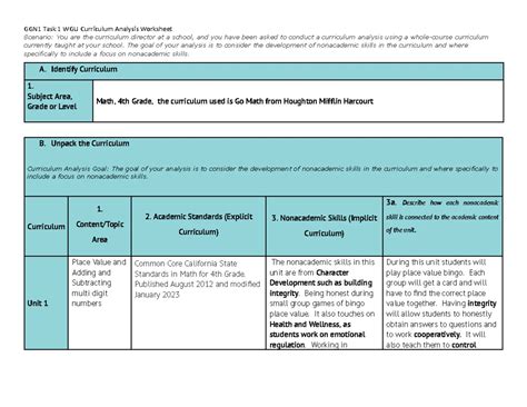 ggn1 task 1 curriculum analysis of nonacademic skills in kindergarten