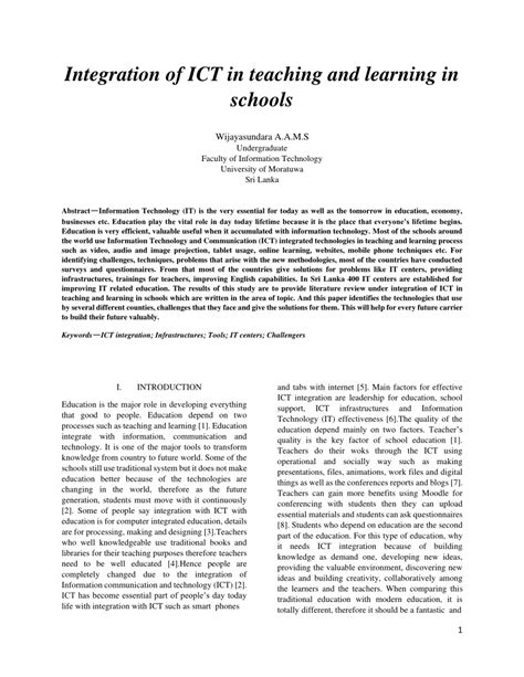 Pdf Integration Of Ict In Teaching And Learning In Schools