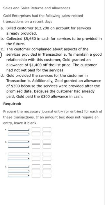 Solved Sales And Sales Returns And Allowances Gold