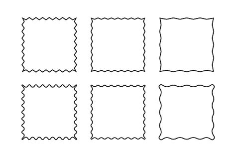 지그재그 가장자리가 설정된 정사각형 선형 프레임 물결 모양의 사각형 디자인 요소는 흰색 배경에 고립되어 있습니다 벡터에 대한 스톡 벡터 아트 및 기타 이미지 Istock