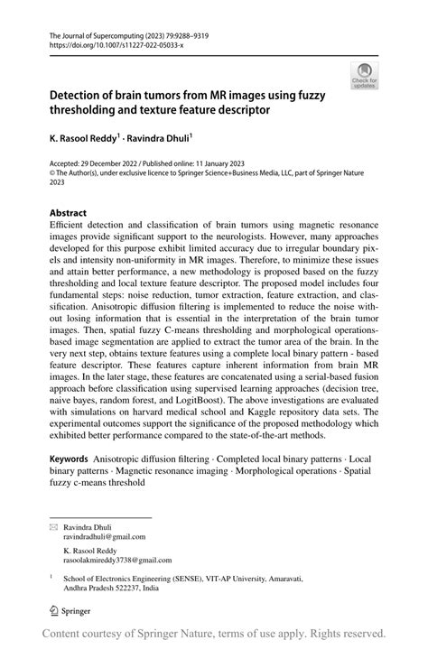 detection of brain tumors from mr images using fuzzy thresholding and