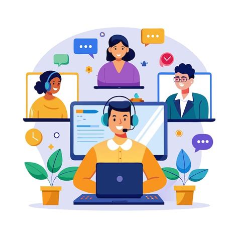 Virtual Meeting With Laptops Headphones And Virtual Background On A White Background Premium