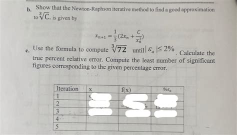 Solved B ﻿show That The Newton Raphson Iterative Method To