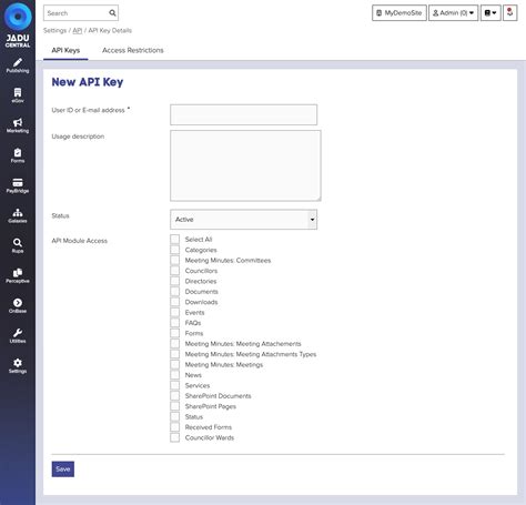 Managing API Keys Jadu Central Documentation