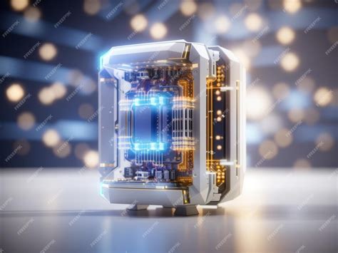 Quantum Horizons 3D Rendering of a Futuristic Glowing Quantum Computer Unit | Premium AI ...