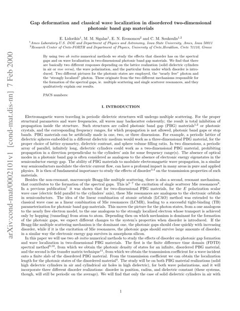 Pdf Gap Deformation And Classical Wave Localization In Disordered Two