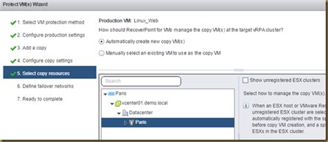 recover point for vms protect vms local and remote copy vc admin