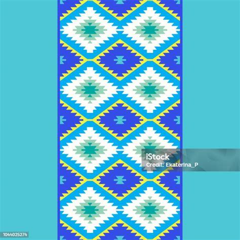 원활한 패턴 터키 카펫 노란색 파란색 녹색입니다 전통적인 민속 기하학적 장식으로 패치워크 모자이크 동양 Kilim 양탄자 부족