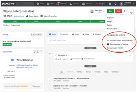 Add A Button In The Actions Menu Without Oauth Api Pipedrive