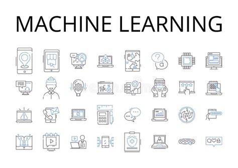 Colección De Iconos De Línea De Aprendizaje Automático Inteligencia Artificial Aprendizaje