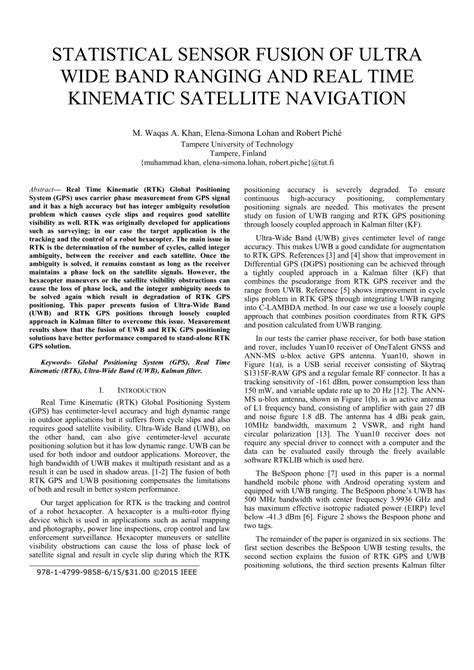 Pdf Statistical Sensor Fusion Of Ultra Wide Band Ranging And Real