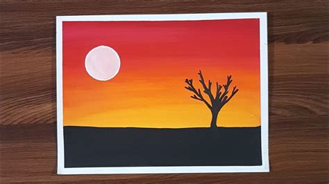 Sunset Scenery Easy Drawing For Beginners Using Poster Colors