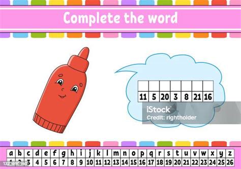 단어를 완료합니다 암호 코드 어휘와 숫자를 학습 교육 워크 시트 영어 공부를 위한 액티비티 페이지 격리된 벡터 그림입니다 만화 캐릭터 바베큐 테마 가로세로 낱말퍼즐에 대한