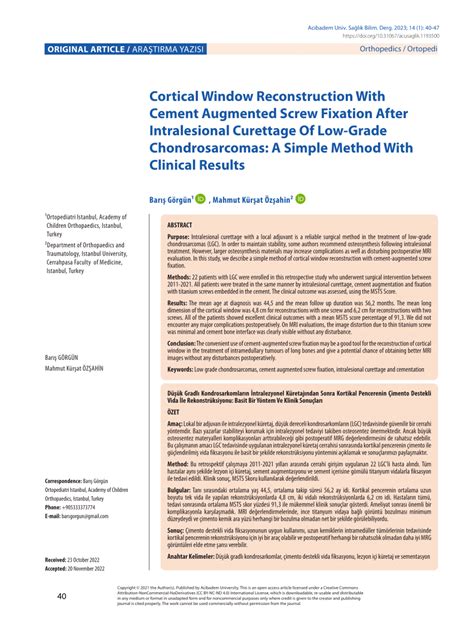 Pdf Cortical Window Reconstruction With Cement Augmented Screw