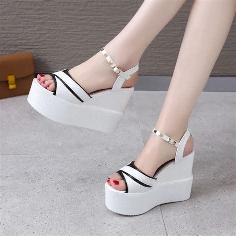 하이힐 샌들 여성 플랫폼 웨지 샌들 2019 여름 숙녀 오픈 발가락 캐주얼 신발 12 Cm 슈퍼 하이힐 여성 신발 섹시한하이힐 Aliexpress