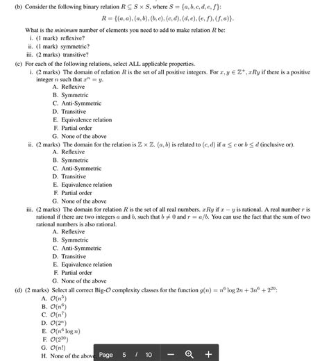solved b consider the following binary relation rcs x s