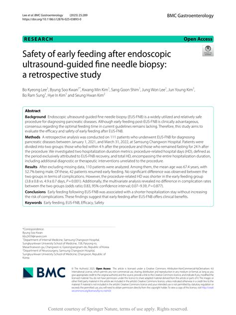 Pdf Safety Of Early Feeding After Endoscopic Ultrasound Guided Fine Needle Biopsy A
