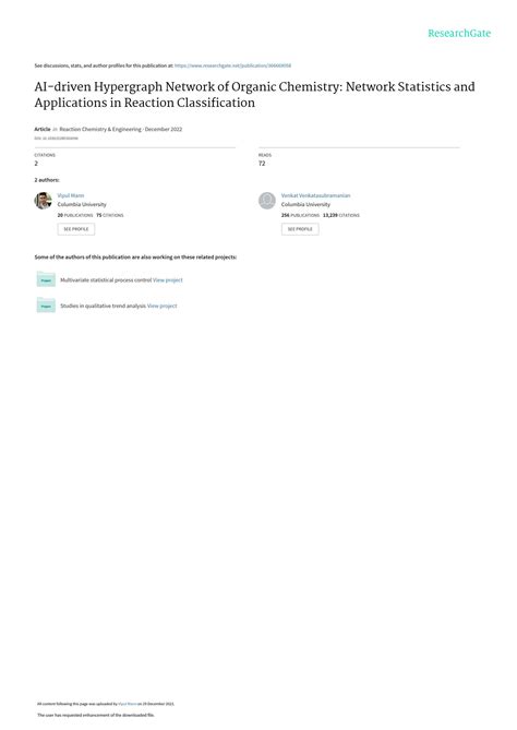 Solution Ai Driven Hypergraph Network Of Organic Chemistry Network Statistics And Applications