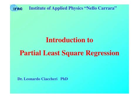 Ppt I T Introduction To D Ti T Partial Least Square Regression Dr Powerpoint Presentation