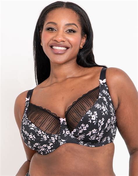 Flirtelle Riley Balcony Bra Black Pink Print Brastop Uk