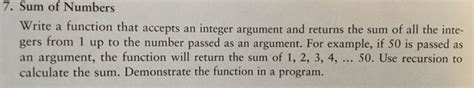 Solved Sum Of Numbers Write A Function That Accepts An Chegg
