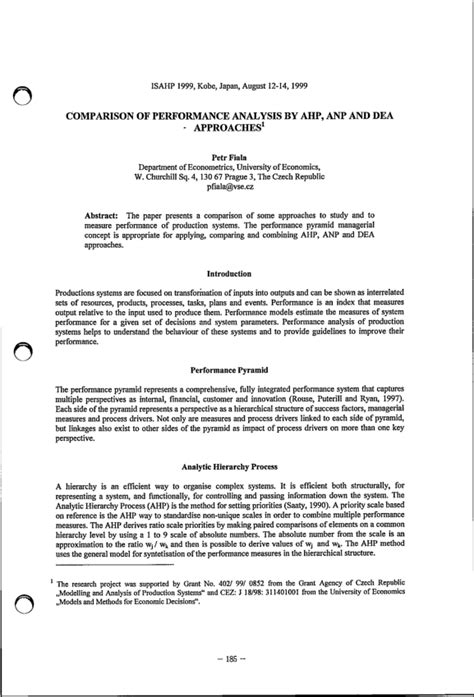 Pdf Comparison Of Performance Analysis By Ahp Anp And Dea Approaches