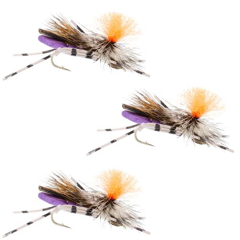 3 Pack Feth Hopper Purple Foam Grasshopper Fly Pattern Hook Size 1