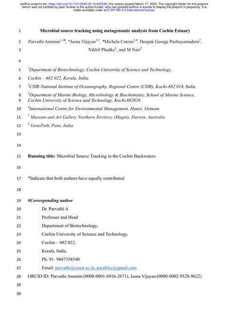 Pdf Microbial Source Tracking Using Metagenomic Analysis From Cochin
