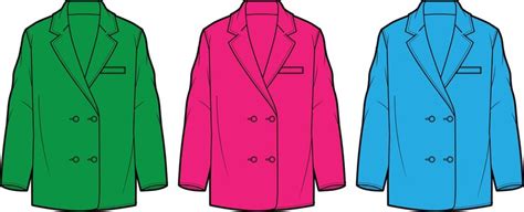 패션 플랫 스케치 기술 드로잉 벡터 일러스트 템플릿을 위한 대형 블레이저 프리미엄 벡터