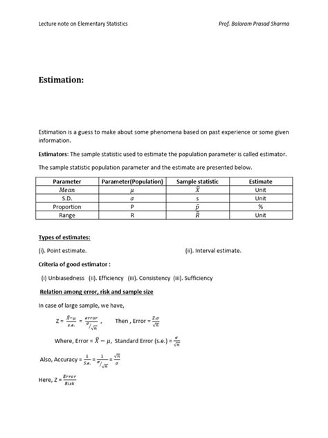 Estimation And Test Of Hypothesis Pdf Standard Error Hypothesis