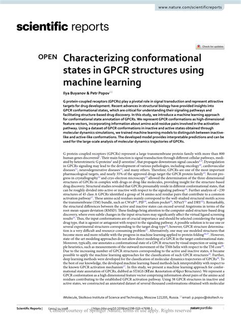 Pdf Characterizing Conformational States In Gpcr Structures Using Machine Learning