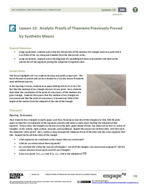 Analytic Proofs Of Theorems Previously Proved By Synthetic Means Lesson Plan For 9th 12th